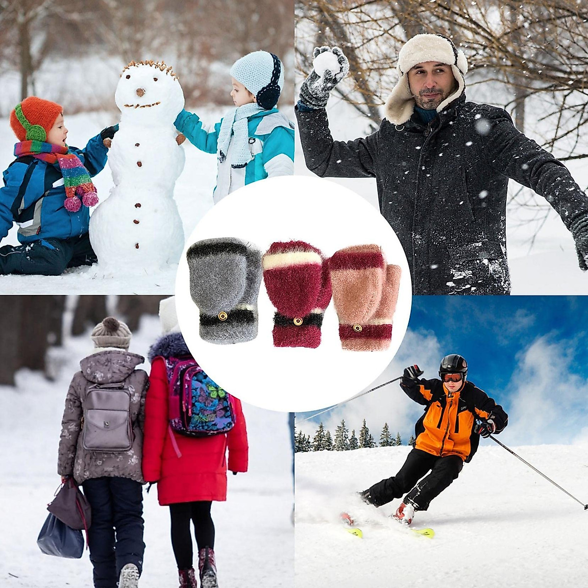 Shan-S Christmas Decor USB Heated Gloves for Boys and Girls , Mitten Winter Warm Gloves, Electric Heating Gloves,Half Hands Heated Fingerless Heating Warm Plush Hands Warmer Mittens (A)