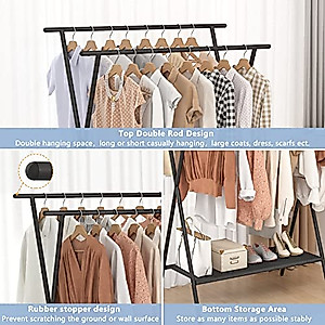 Laiensia Double Rods Clothing Racks for Hanging Clothes,Portable Clothing Hanging Garment Rack with Bottom Oxford Cloth Shelves,Black