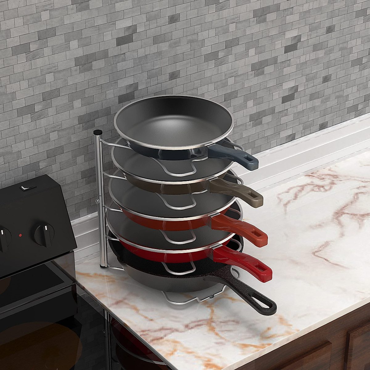 Simple Houseware Silver Metal Pan Organizer Rack, 8.8 in W x 9.5 in D x 17 in H, Stores up to 5 Pans