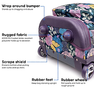 J World New York Sunrise Rolling Backpack. Roller Bag with Wheels, Secret Garden, 18"