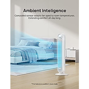Dreo Tower Fan with Remote, Smart Oscillating Quiet Fans for Bedroom, Bladeless Standing Cooling Floor Fan with WiFi Voice Control Blow Cold Air, 4 Modes, 4 Speeds, 8H Timer, Works with Alexa/Google