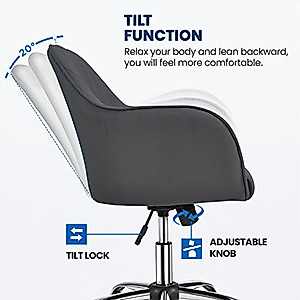 Yaheetech Modern Velvet Desk Chair Soft Height-Adjustable Swivel Computer Chair for Makeup Room Living Room Bedroom Soft Upholstered Office Chair Gray