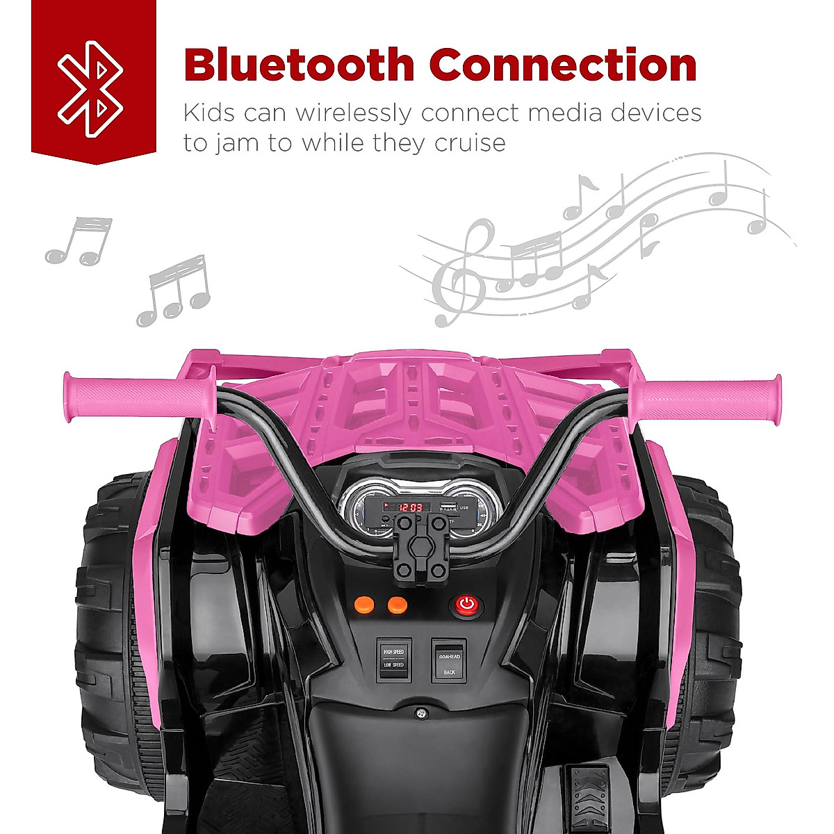 Best Choice Products 12V Kids Ride-On Electric ATV, 4-Wheeler Quad Car Toy w/Bluetooth Audio, 3.7mph Max Speed, Treaded Tires, LED Headlights, Radio - Pink