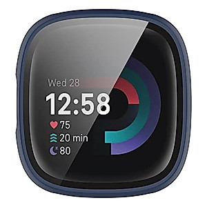 Screen Protector Compatible for Fitbit Versa 4/Sense 2 Watch Case, Tempered Glass Ultra-Thin Full-Coverage Shockproof Bumper (3 Pack A)