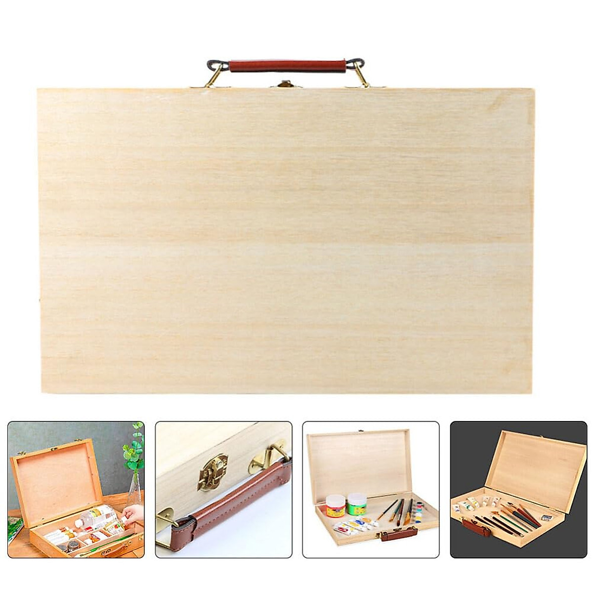 Wakauto 1pc Unfinished Wooden Painting Box with Locking Clasp,Multi-purpose Storage Case Drawing Art Accessory Wood Treasure Chest for Holds Markers, Paint, Brushes, Pencils