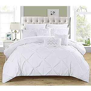 Chic Home 10 Piece Hannah Pinch Pleated, ruffled and pleated complete Queen Bed In a Bag Comforter Set White With sheet set