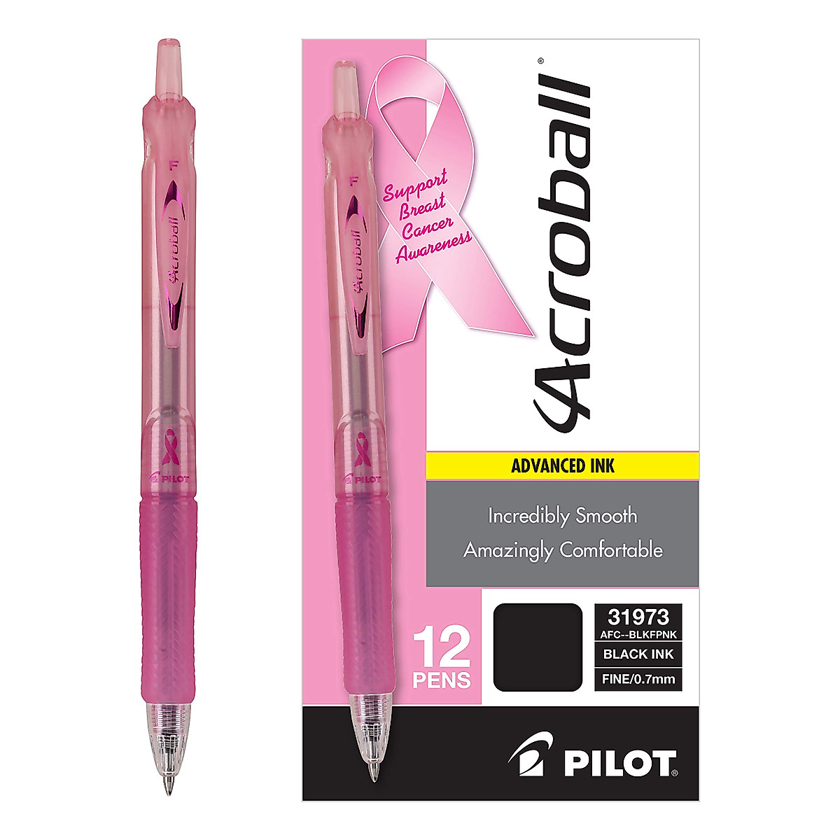 PILOT Acroball Colors Advanced Ink Refillable & Retractable Ball Point Pens, Fine Point, Black Ink, 12-Pack (31973)