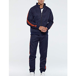 DUOFIER Men Running Jogging Track Suit Jacket and Pants Warm up Pants Gym Training Wear, Blue-XL