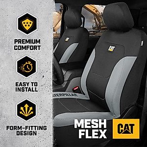Caterpillar Flexfit Automotive Seat Covers for Cars Trucks and SUVs (Set of 2) – Black Seat Covers for Front Seats, Seat Protectors with Gray Honeycomb Trim, Auto Interior Covers
