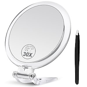 B Beauty Planet 30X Magnifying Mirror, Magnifying Mirror with Stand and Tweezers, Handheld Mirror with 30X/1X Magnification, Compact Mirror for Traveling, 30X Makeup Mirror for Pluck Eyebrows
