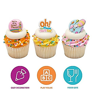 DecoPac Oh, the Places You'll Go! Cupcake Rings, 24 Dr. Seuss Cupcake Decorations For Graduation, Wedding, Birthday, Food Safe Cake Toppers – 24 Pack