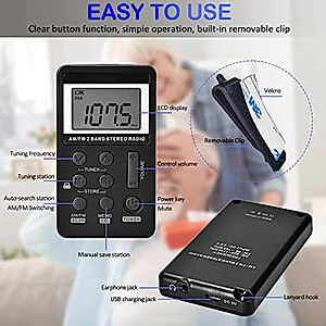 SWDSTP AM/FM Personal Portable Radio, Pocket Radio with Digital Tuning LCD Display, Rechargeable Walkman Radio with Sterio Earphone, Small Radio with Removable Belt Clip for Walking, Jogging