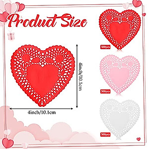 1500 Pieces Mini Valentine Heart Doilies 4 Inch Lace Paper Doilies Heart Shape Paper Doilies Red, Pink, White Heart Cutouts Crafts Valentines Day Doilies Gift for Valentine's Day Party Decorations