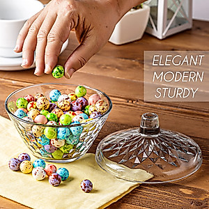 Crystalia Decorative Glass Candy Jar with Lid, Crystal Cut Small Candy Dish for Office Desk or Home, Cute Glass Sweet Cookie Container, Elegant Candy Service Buffet, Glass Sugar Canister