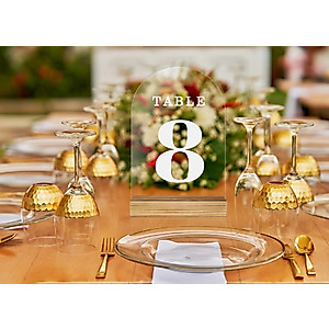 ORGANTEAM Clear Arch Wedding Table Numbers with Wooden Stands 1-15, 5x7" Acrylic Signs and Holders, Perfect for Centerpiece, Reception, Decoration, Party, Anniversary, Event (Clear, Number 1-15)