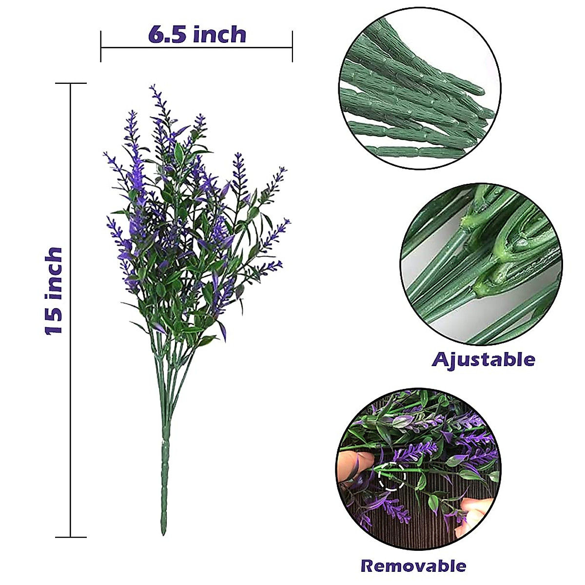 8 Bundles Outdoor Artificial Lavender Fake Flowers UV Resistant Plastic Plant, No Fade Faux Flower Plastic Greenery Shrubs Plants for Indoor Outside Porch Home Garden Window Box Decorating