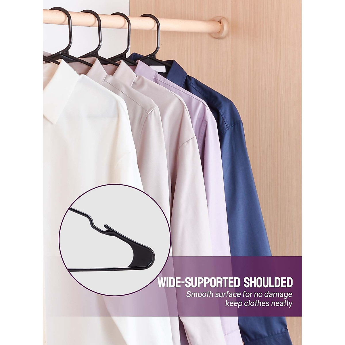 Pretigo 50 Pack Black Plastic Hangers Bulk | 50 100 Pack Available | Clothes Hangers Plastic, Black Hangers Plastic, Lightweight Plastic Hanger as Closet Hangers, Clothing Hangers - Hangers 50 Pack