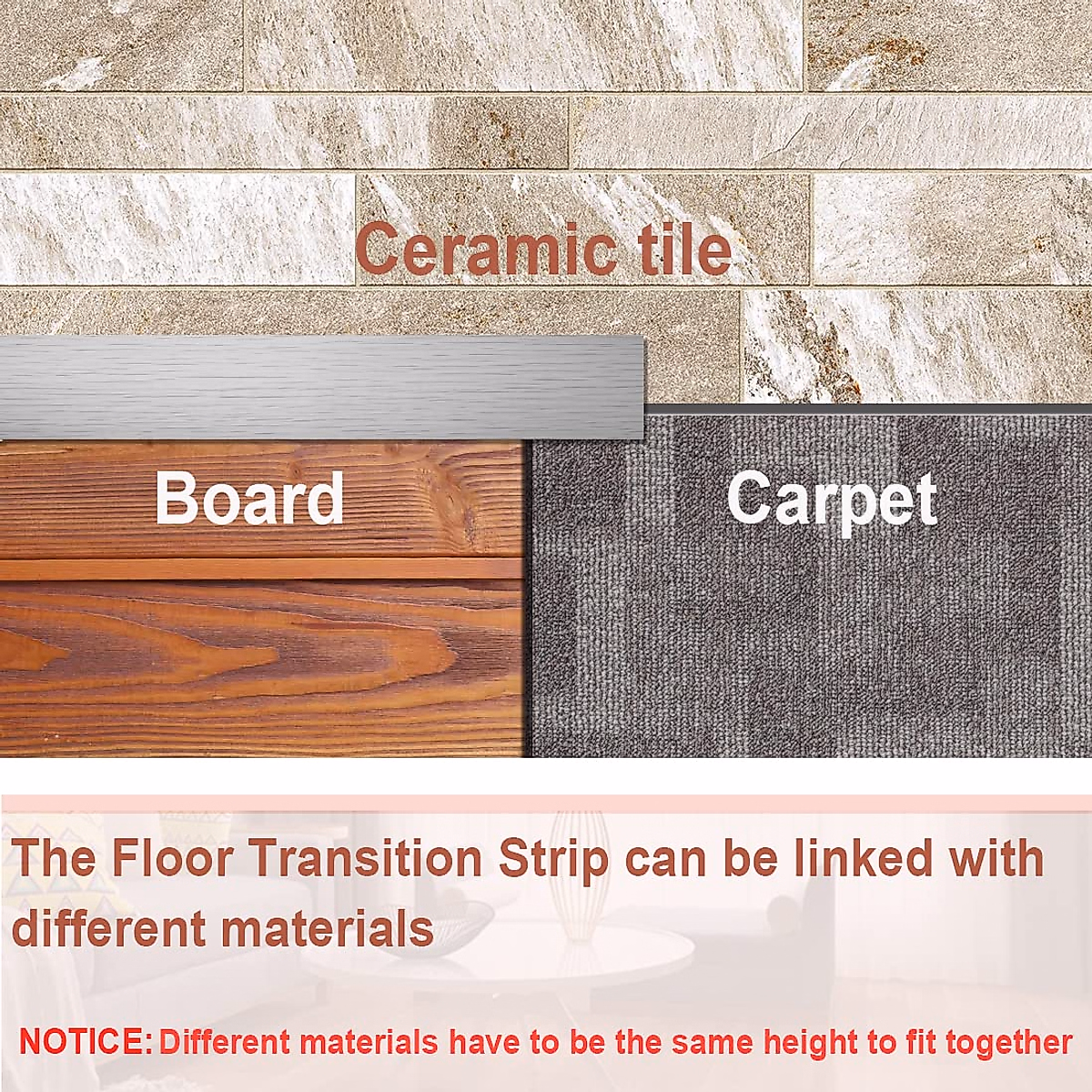 Floor Transition Strip Self Adhesive Vinyl Floor Transition Strip, Floor Flat Divider Strip for Joining Floor Gaps,Carpet Threshold Transition Wood Grain Design (2InWide,3.28Ft, Gray, 1)
