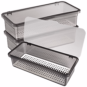 DOITOOL 3PCS Flatware Tray with Lid and Drainer, Tableware Utensil and Cutlery Drawer Organizer with Lid Covered Silverware Tray to Keeps Your Cutlery Organized and Protected