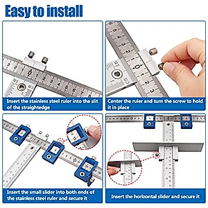 Quick-Set Cabinet Drilling Jig/Template for Easy Installation for Handles and Knobs on Doors and Drawer Fronts-Blue Stainless Steel.