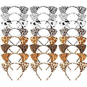 Hoemwarm Animal Ears Headband Assortment - Cheetah, Zebra, Leopard Ears Hairbands for Forest Theme Birthday, Cosplay Party Decorations and Supplies (24 Pieces)
