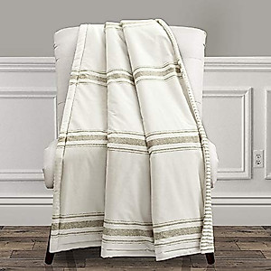 Lush Decor Farmhouse Stripe Reversible Throw, Single, 50" W x 60" L, Neutral - Classic Modern Rustic Charm - Cozy Soft Single Pinstripe Print Blanket