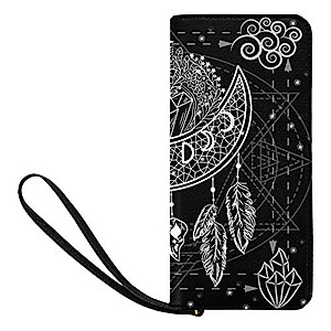 InterestPrint Women's Moon Dreamcatcher with Flower Crystals Stars Arrows and Feathers Purse Clutch Bag Wristlet Wallet with Strap