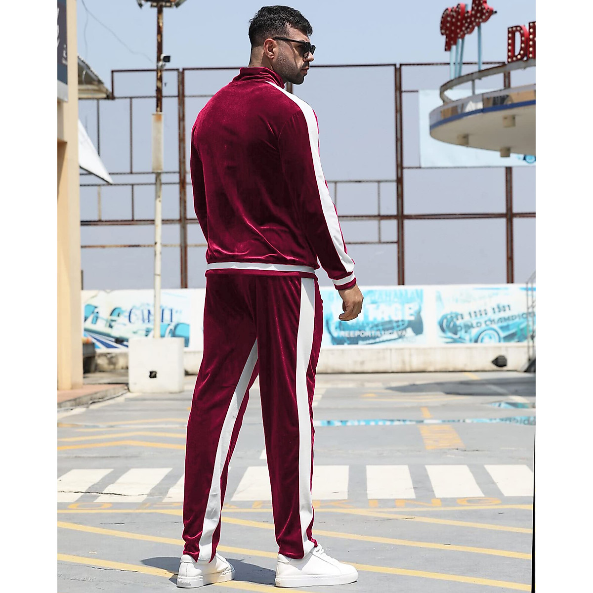 YAOGRO Velour Tracksuit Sweatsuit Set:Men's Jogging Suits Full Zip Casual Jackets Pants 2 piece Outfit Athletic Workout Red