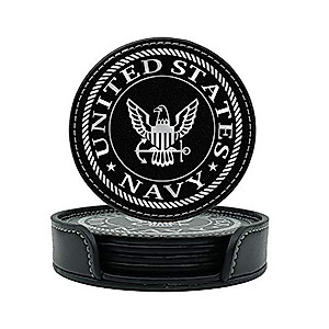 USN Coasters Set - 4 Navy Drink Coasters for Home, Bar, Office or Car (Navy)