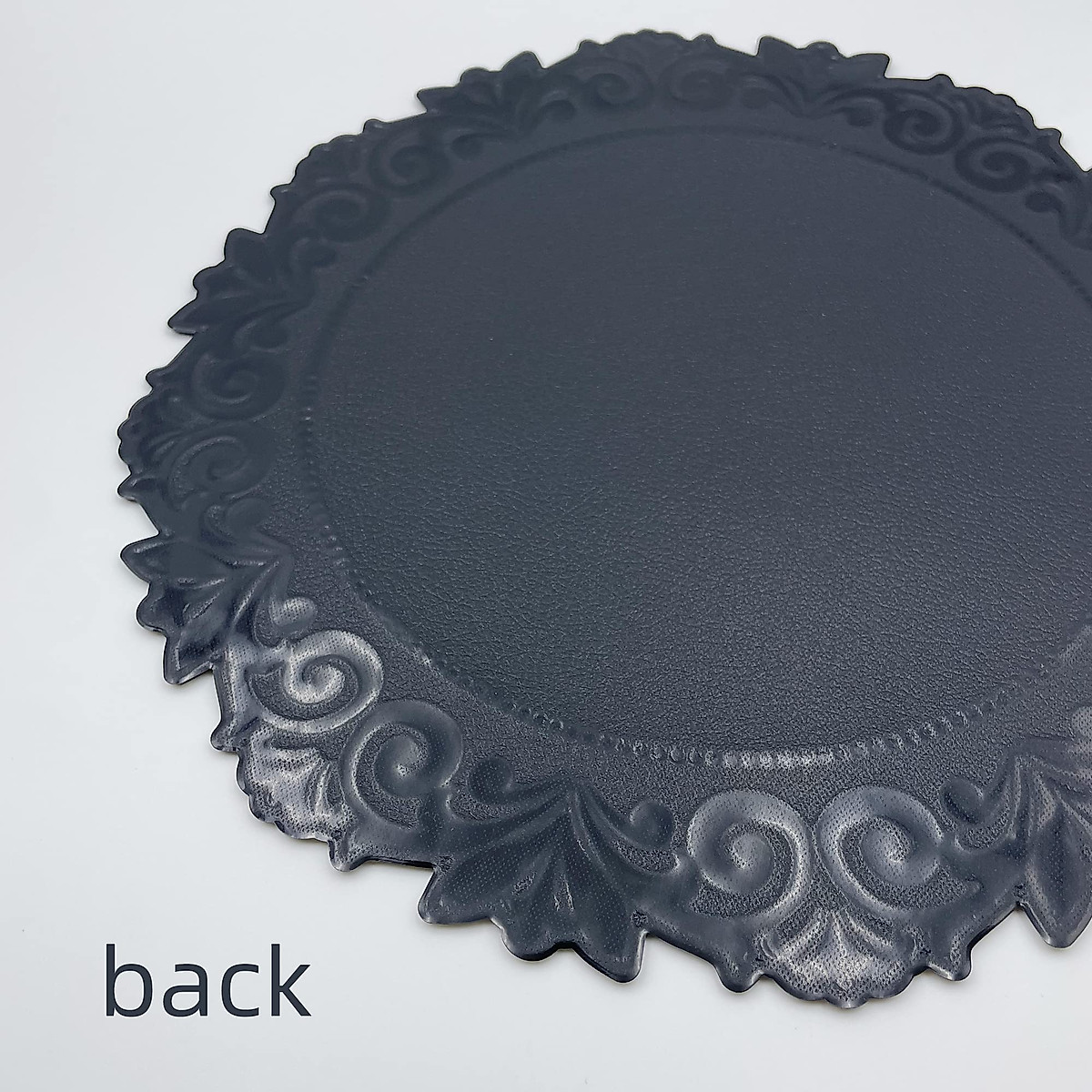 Canglifull European Embossed Waterproof Faux Leather Round Table Placemats Set of 6, Wipeable and Washable, Suitable for Round Tables, Dining Tables for Home Kitchen Decoration (Black)