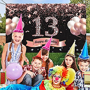 Trgowaul Happy 13th Birthday Decorations for Girls - Rose Gold 13th Birthday Backdrop Banner， Official Teenager Birthday Party Suppiles Photography Background，Thirteenth Year Old Birthday Decorations