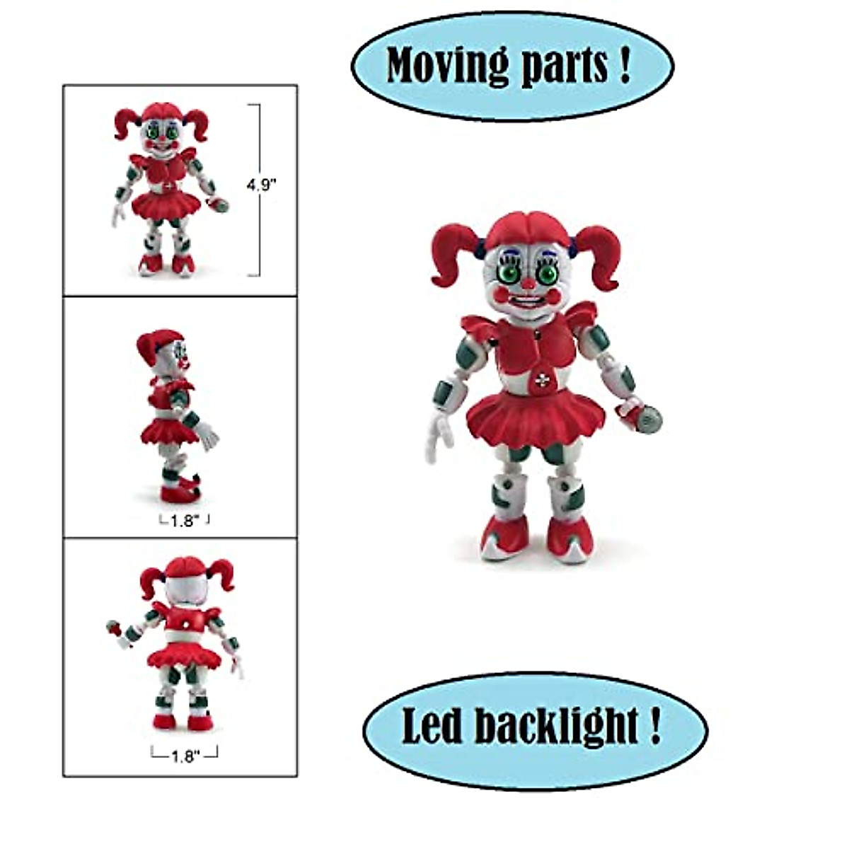 Toysvill FNAF Action Figures Sister Location (Set of 5 pcs), More Than 5 inches [Funtime Freddy Bear, Circus Baby, Ennard, Ballora, Funtime Foxy], Fun Action Simulator