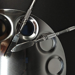 TIHOOD 2PCS 5-well / 3-well Makeup Palette with Spatula, Stainless Steel Nail-art Cosmetic Artist Mixing Palette for Mixing Foundation 6''x4'' Silver