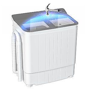 Superday Portable Mini Twin Tub Washing Machine Compact Washer and Spin Dryer w/Wash and Spin Cycle 17.6lbs Capacity For Camping, Apartments, Dorms, College Rooms, RV’S, Delicates, Grey