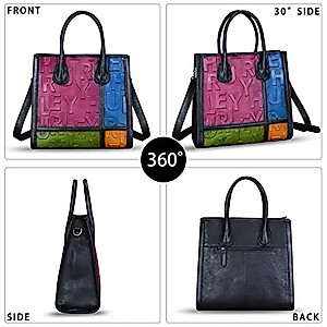 Genuine Leather Satchel for Women Embossed Leather Handbag Top Handle Handbags Handmade Purse Crossbody Work Tote Bag (Multicolor1)