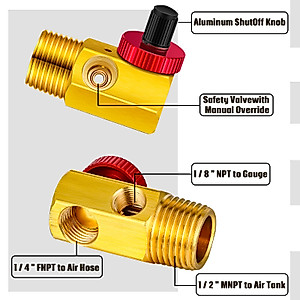 Peryiter Air Tank Repair Kit Including Safety Valve, 0-200 PSI Pressure Gauge and 4 Feet Air Tank Hose Assembly Kit for Portable Carry Tank(3 Pcs)