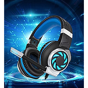 BUTFULAKE GH-1 Gaming Headset for PS5, PS4, Xbox One, Xbox One S, PC, Nintendo Switch, Mac, Laptop, 3.5mm Wired Pro Stereo Over Ear Gaming Headphones with Noise Cancelling Mic, LED Light (clue/Black)