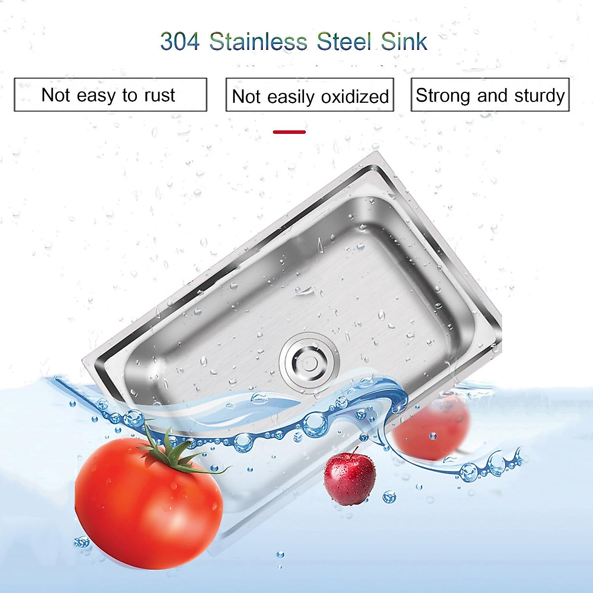 Freestanding Kitchen Sink, Commercial Restaurant Utility Sink Set, Stainless Steel Single Bowl Kitchen Sink, with Faucet (Size : 60x45cm/23.6x17.7in)
