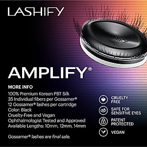 Lashify Amplify 12mm GossamerDIY Eyelash Extensions Refill, Black, Easy False Eyelashes for a Natural Look