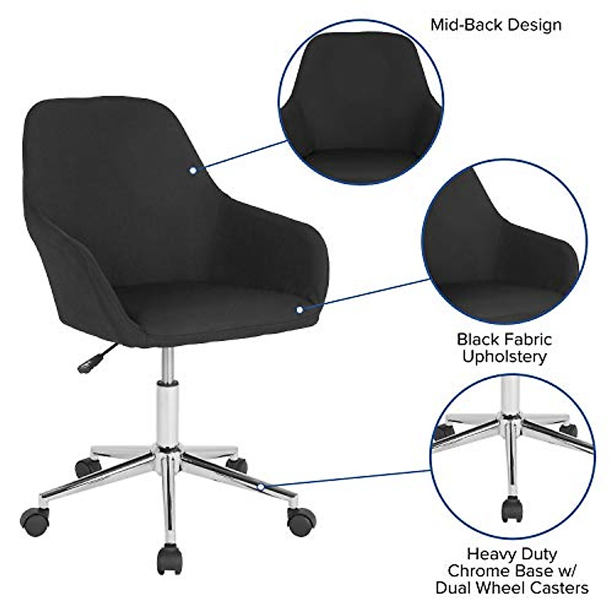 Flash Furniture Cortana Home and Office Mid-Back Chair in Black Fabric