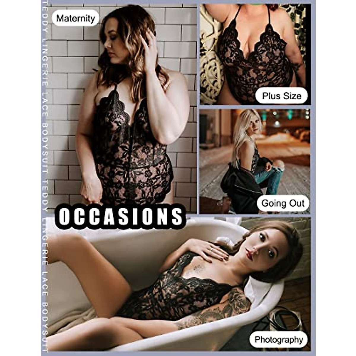 Avidlove Women Teddy Lingerie One Piece Babydoll Bodysuit Romper,Medium,Black