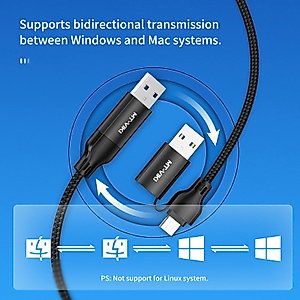 MT-VIKI USB 3.0 + Type C Transfer Cable Synchronizer, Two Computer Mutual Data Transfer Cable High-Speed USB 3.0 Transfer Cable Support Thunderbolt 3 4 5 Gbps