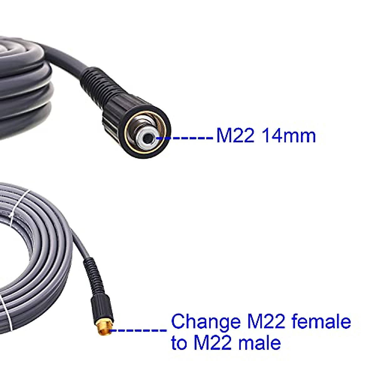 RIDGE WASHER Pressure Washer Hose 50 FT, 1/4 Inch Pressure Washer Hose for Most Brands, with M22 14mm Fitting, 3600 PSI