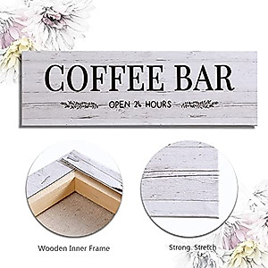 Coffee Bar Signs Docer with Grey Wood Grain, Canvas Coffee Wall Art Rustic Home Decor Coffee Bar Accessories Set for Home Bar Kitchen Living Room Pub Store Room Wall Decor 6"x 18"