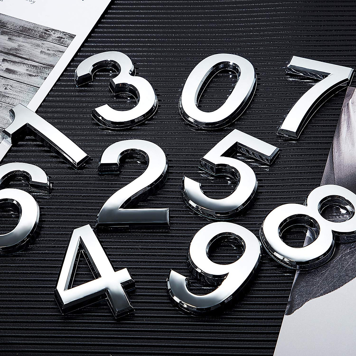 Hotop 20 Pieces House Numbers Mailbox Numbers 0-9, 3D Door Address Numbers Self Adhesive Mailbox Numbers Sticker or House, Apartment, Office, Hotel Room, Mailbox Signs (Silver, 2.76 inch)