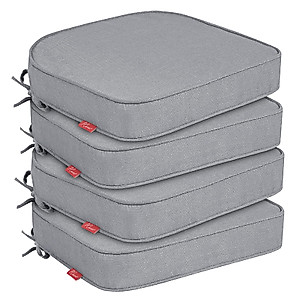 Pcinfuns Indoor/Outdoor Memory Foam Chair Cushions,Thick 17"x16"x3" Chair Cushion for Patio Furniture,Water-Resistant Durable Seat Pads with Ties,Light Grey,4 Pack