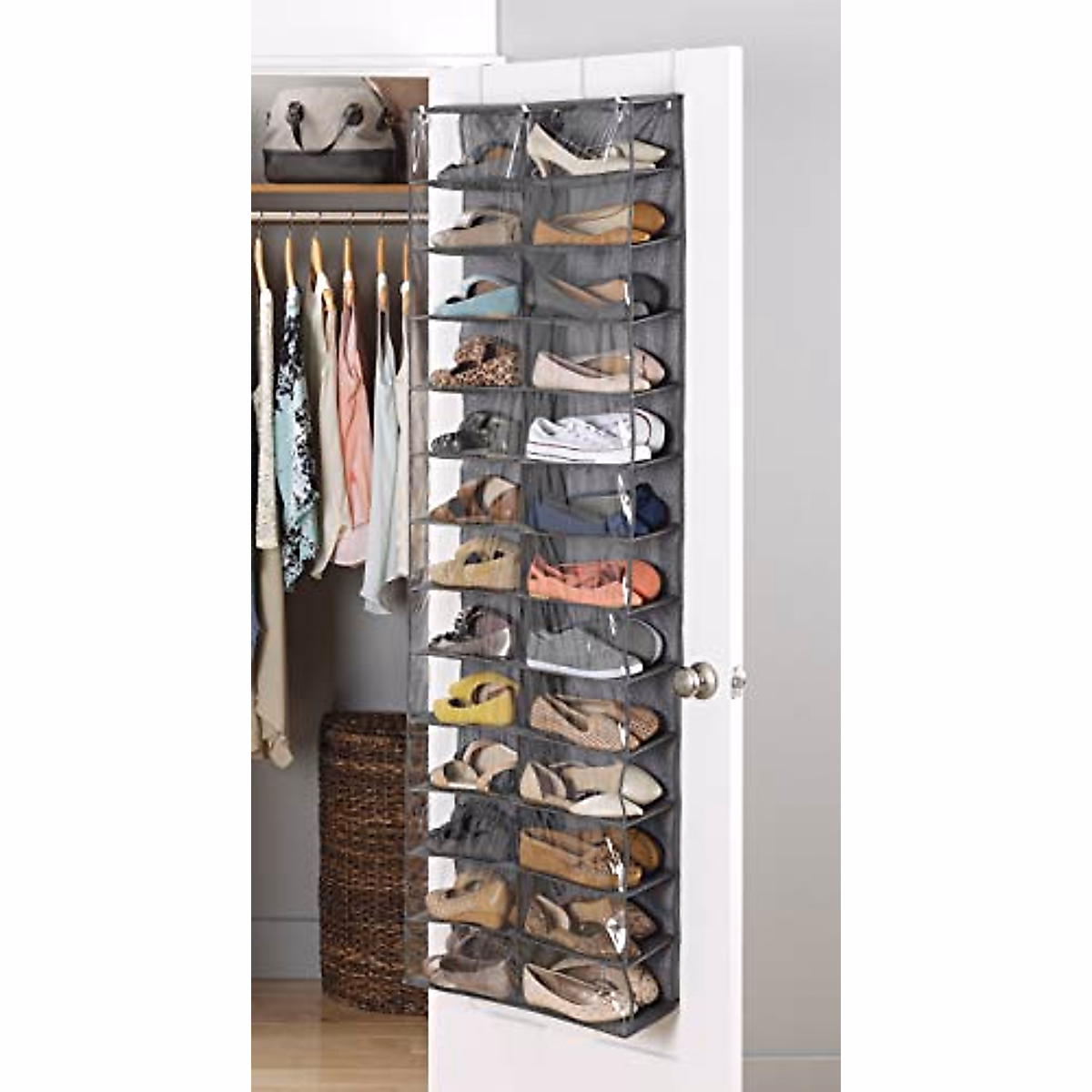 Whitmor Over The Door Shoe Shelves - 26 Sections - Crosshatch Gray & Hanging Shoe Shelves Closet Organizer, Crosshatch Gray, 30 Section