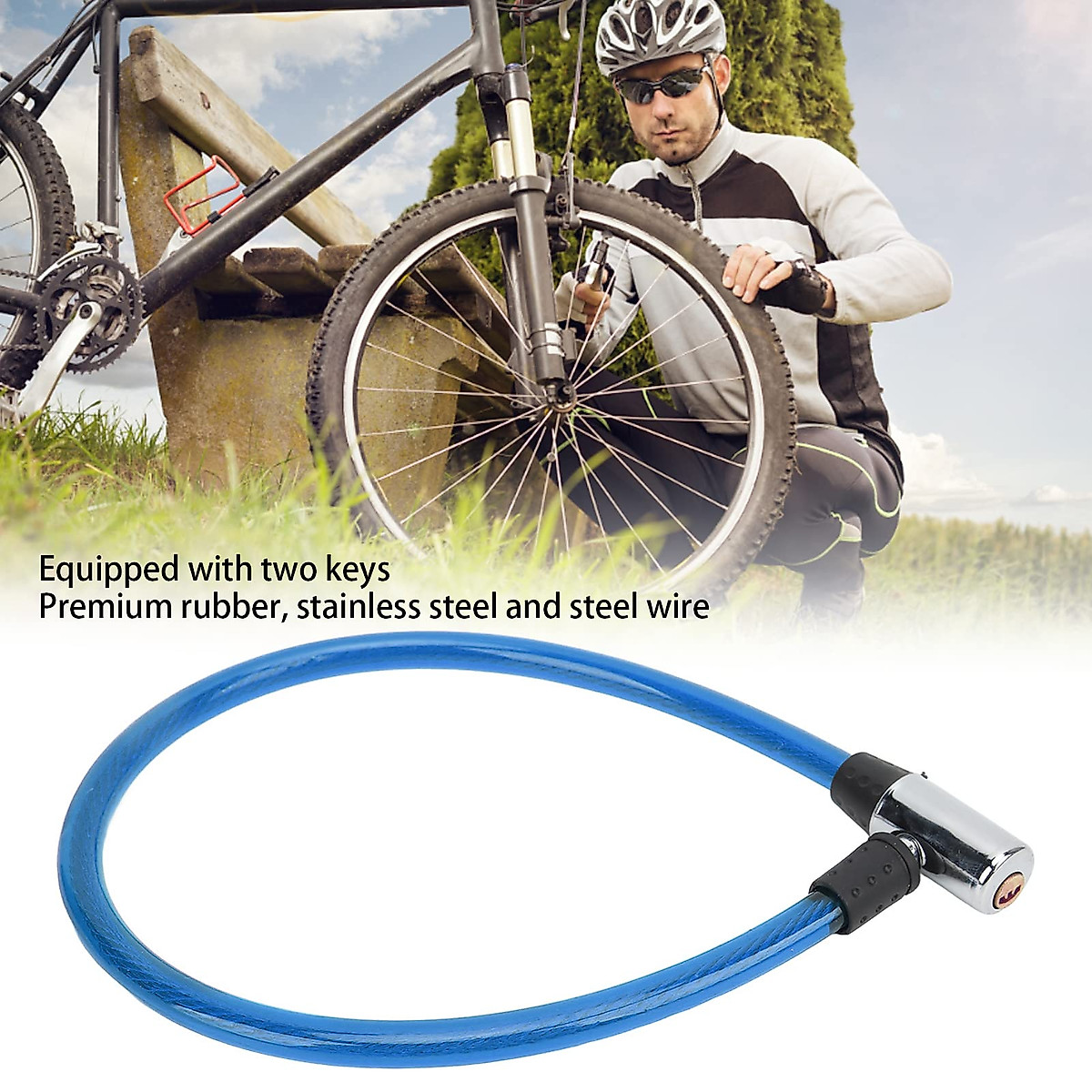 BuyWeek Bike Lock Cable, Steel Wire Bicycle Cable Lock Portable Motorcycle Lock for Bike Motorcycle Gate(Blue)