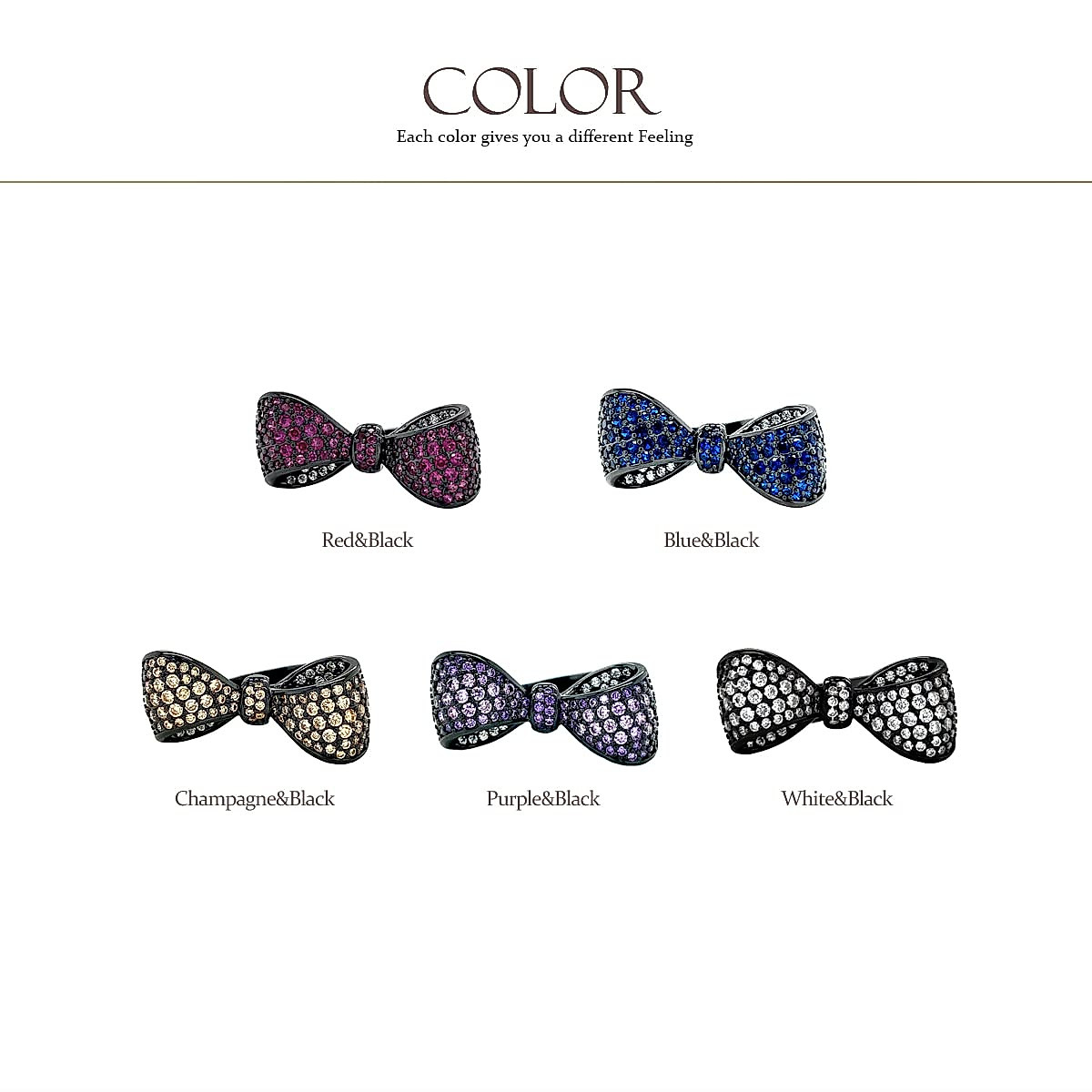 LAVINA Ribbon Bow CZ Ring For Women Bride's Wedding Proms Holiday Birthday (9, Red&Black)