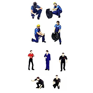 yotijay 9pcs Hand Painted 1/64 Miniature Repairman Figure Model Street Train Scenery Movie Props Layout Desktop Ornament